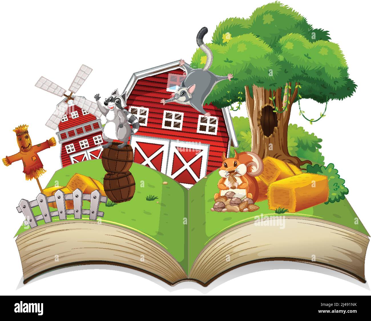 Opened fantasy book with cute animals illustration Stock Vector Image ...