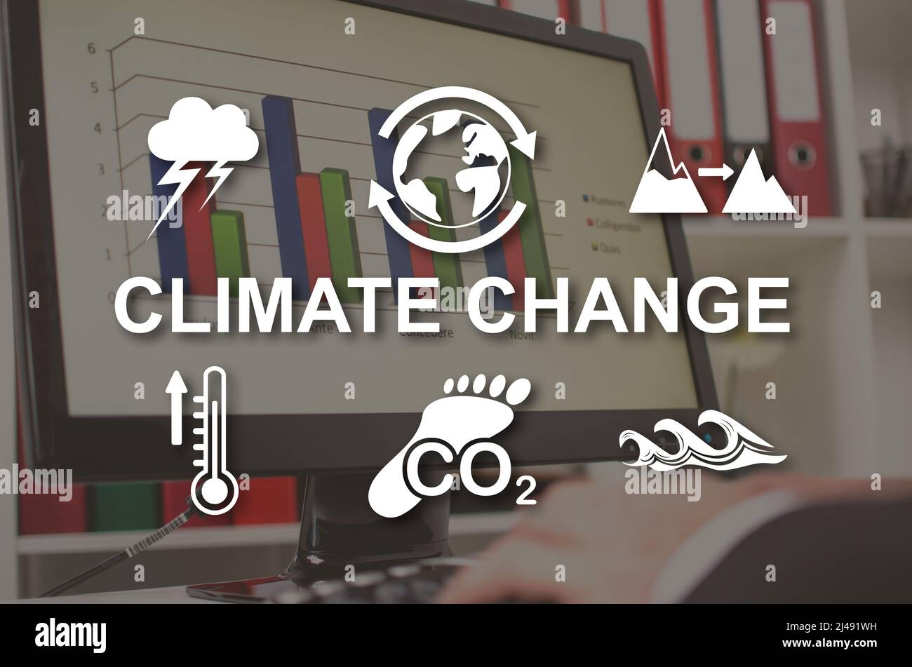 Climate change concept illustrated by a picture on background Stock ...