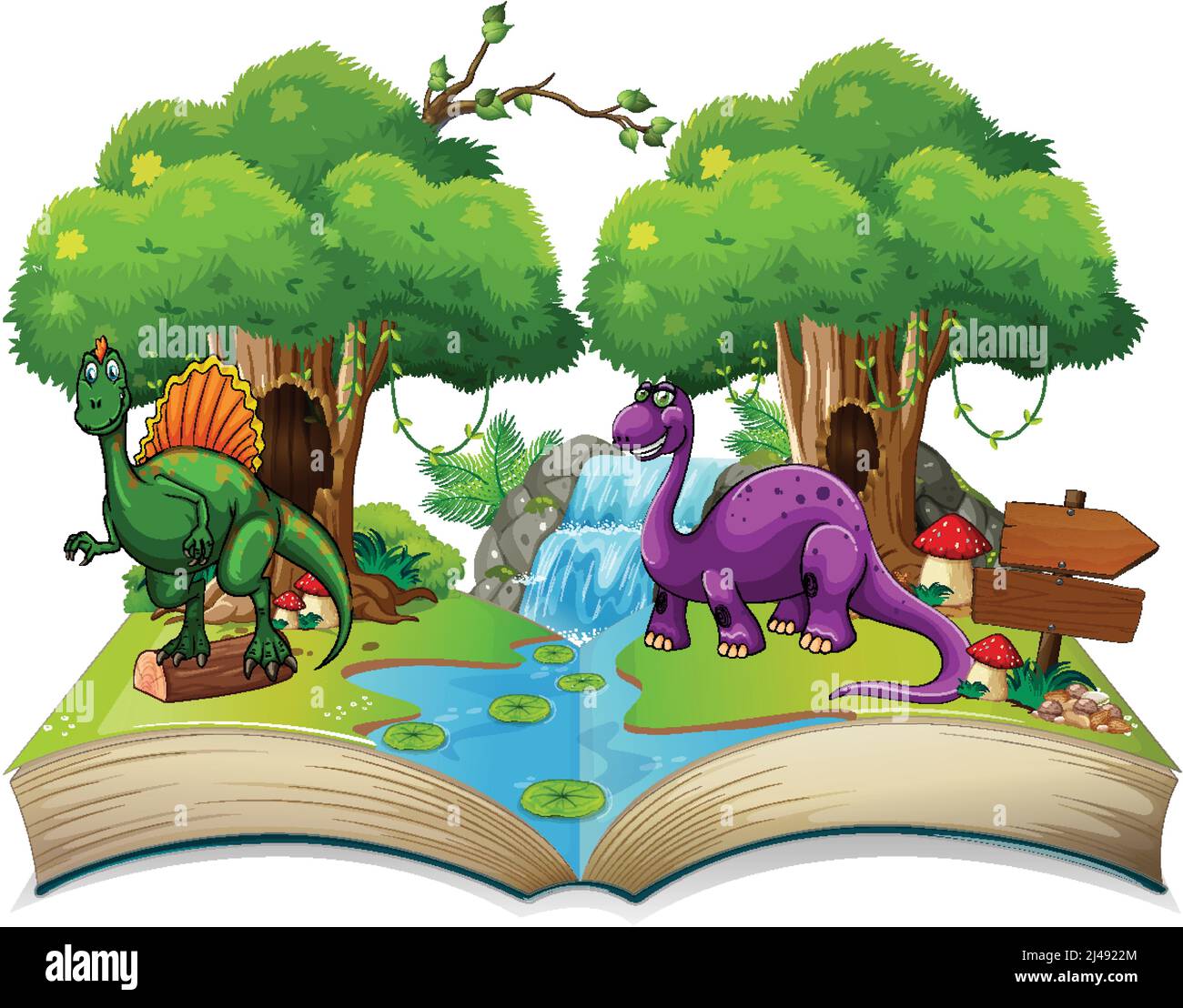 Opened book with various dinosaurs cartoon illustration Stock Vector ...