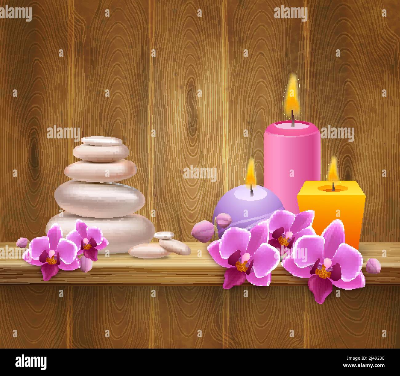 8 march realistic background with colorful candles flowers and spa ...