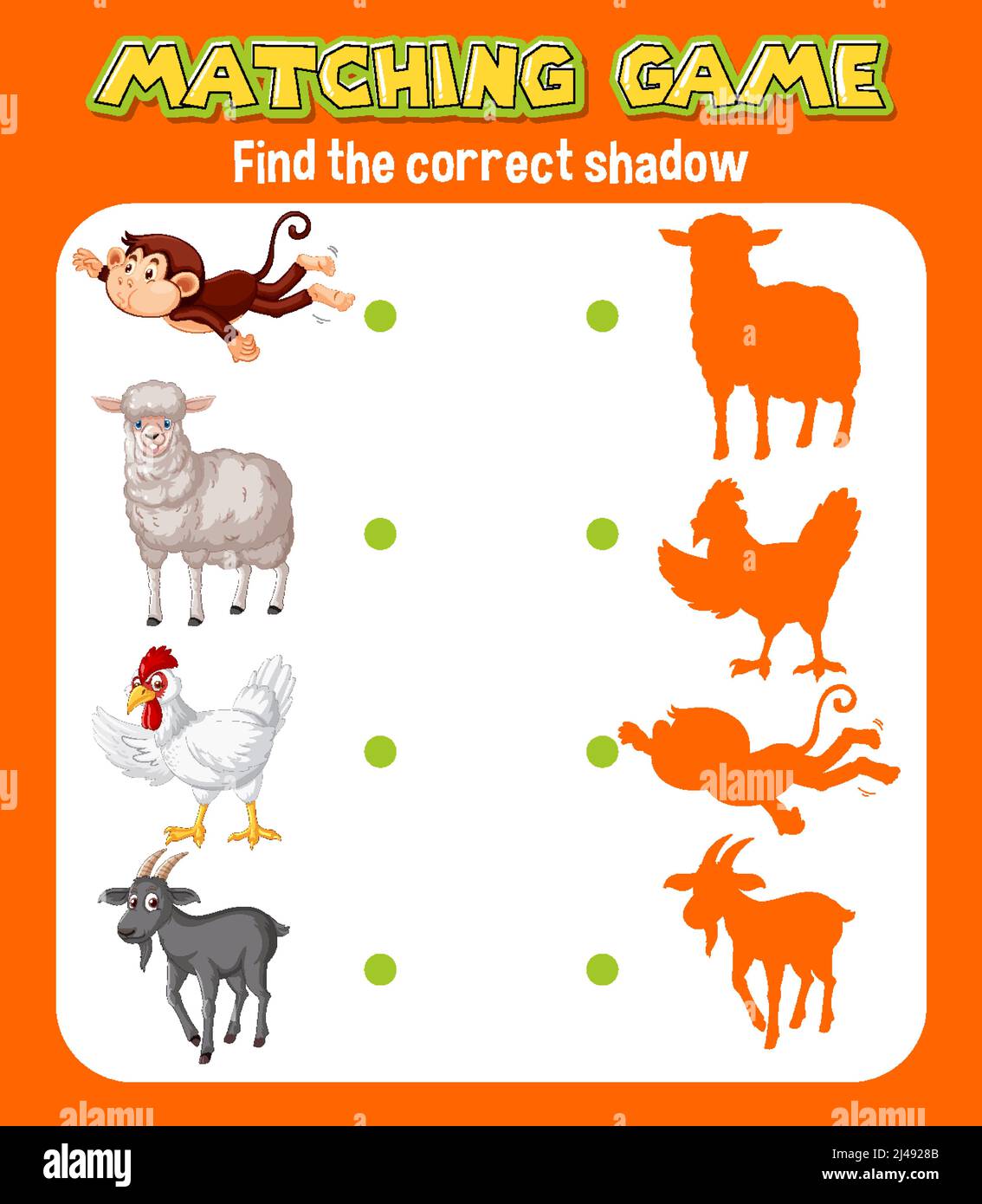 Worksheet design for matching animal shadow illustration Stock Vector ...