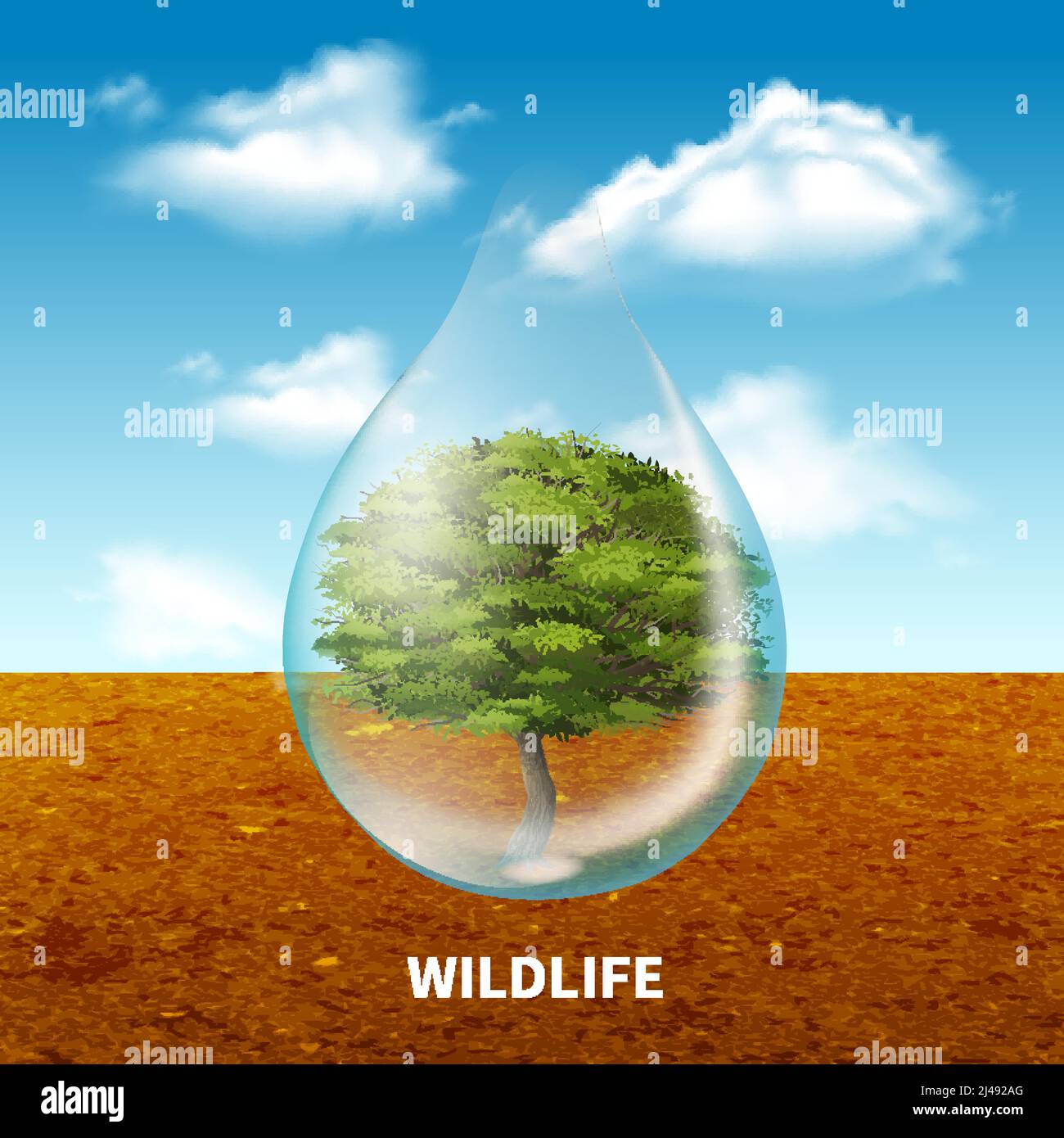 Wildlife advertising poster with green tree inside giant water drop on ...