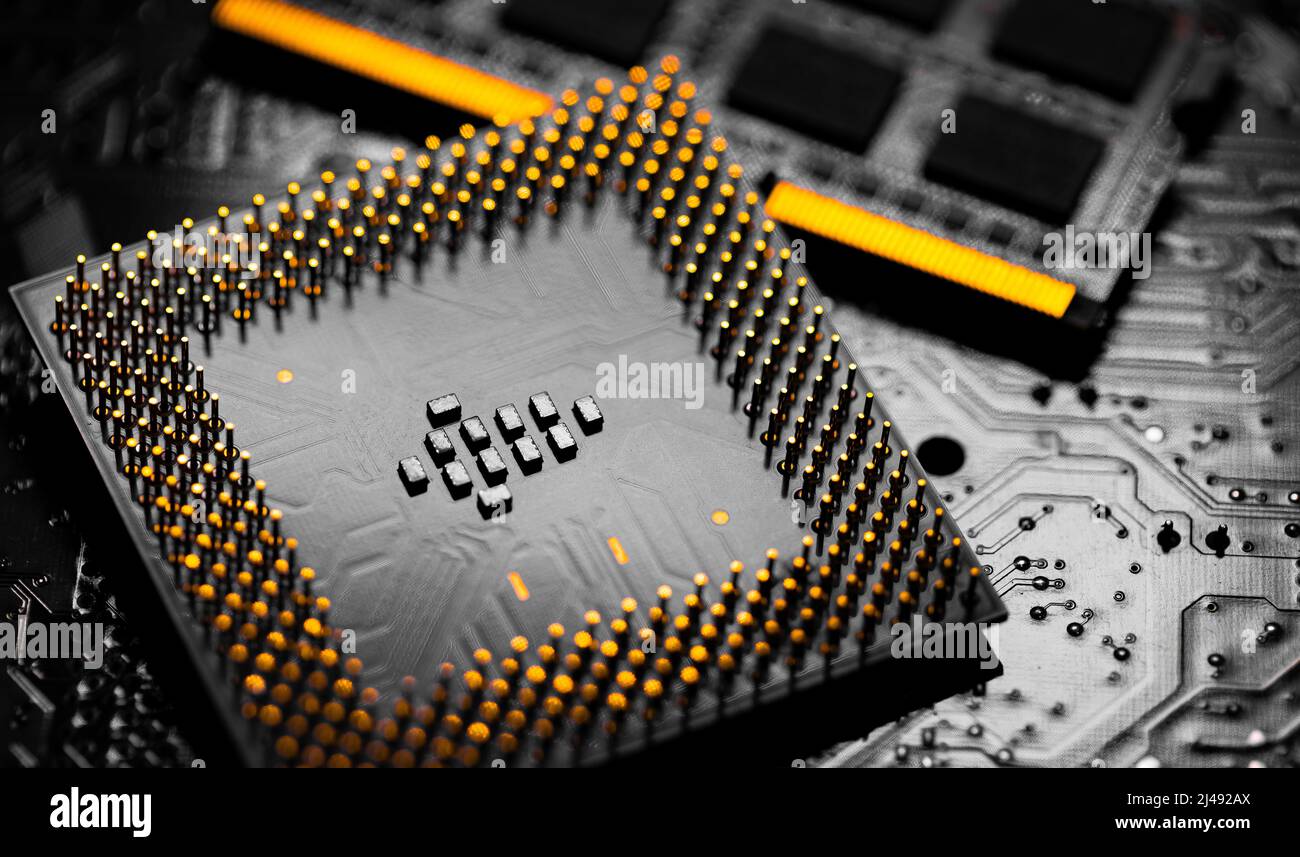 Macro Close up of RAM Memory and pins on Main CPU PC processor circuit board Stock Photo - Alamy