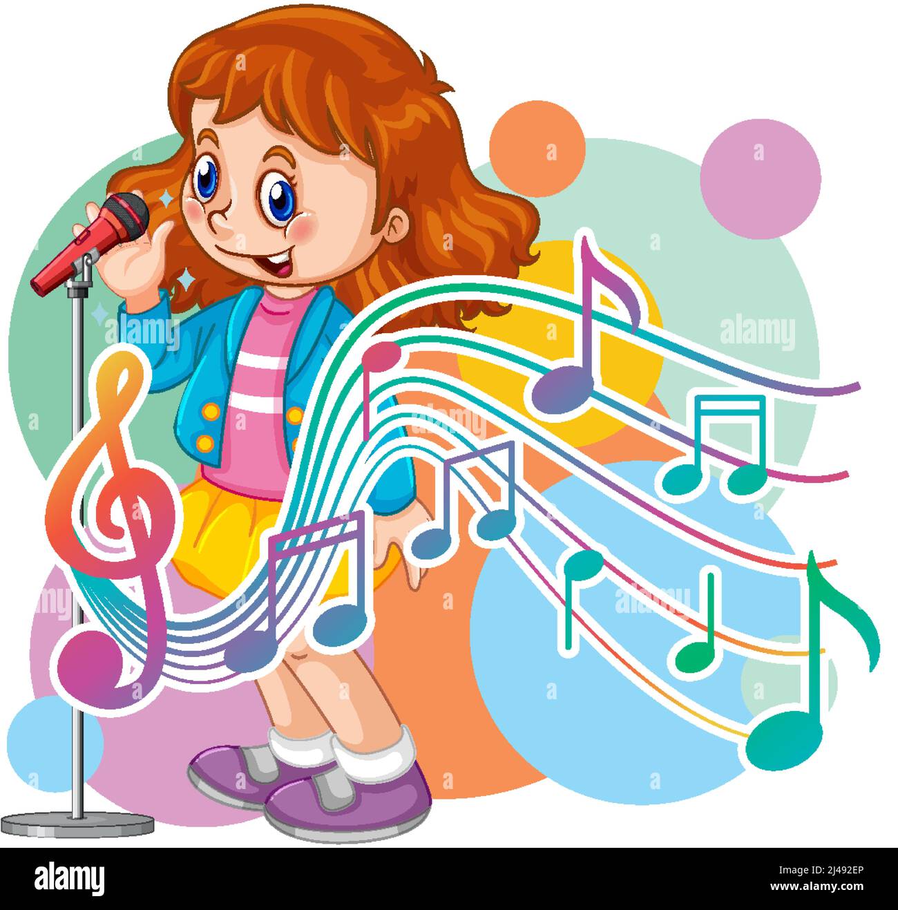Singer girl cartoon with music melody symbols illustration Stock Vector ...