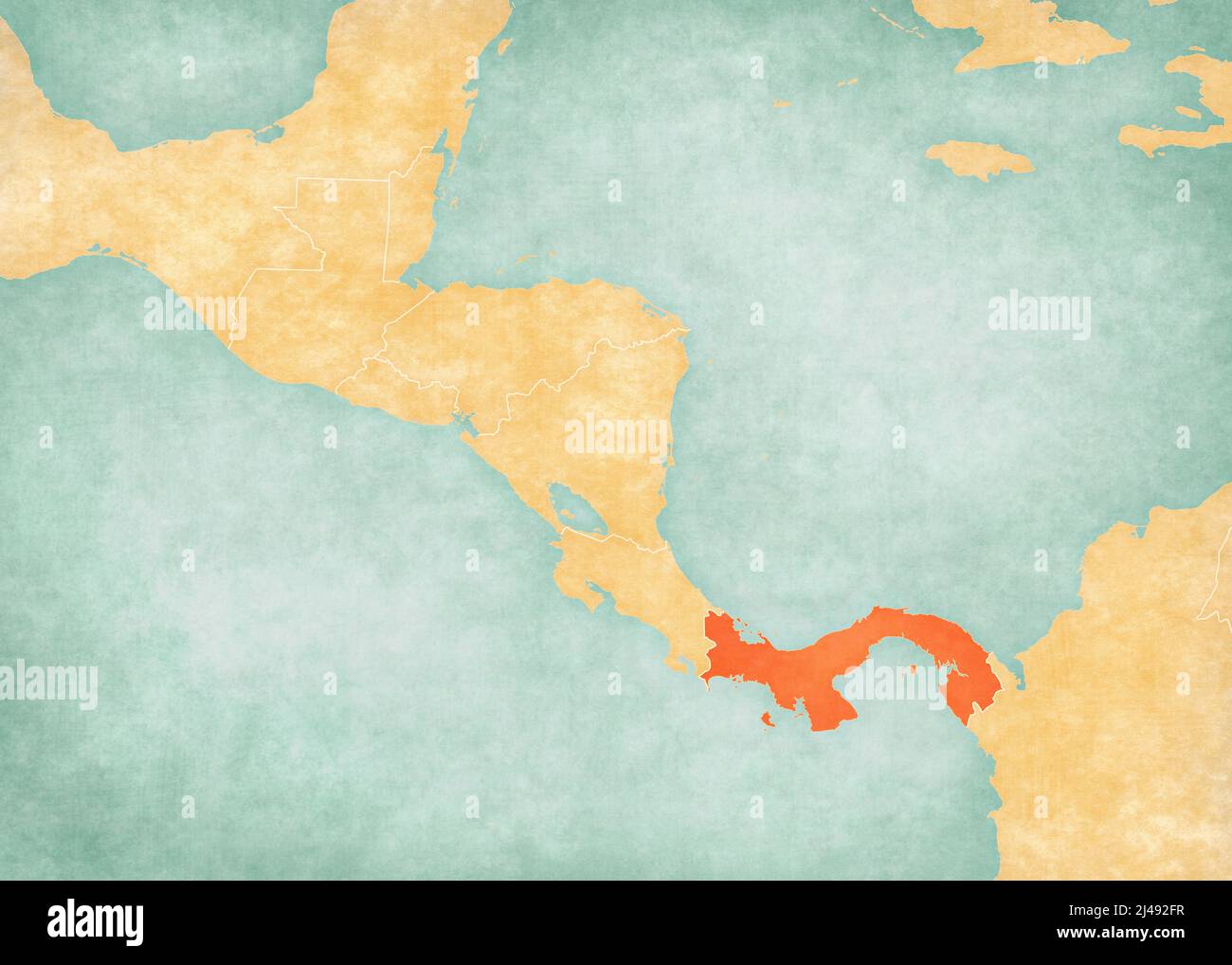 Panama on the map of Central America in soft grunge and vintage style ...