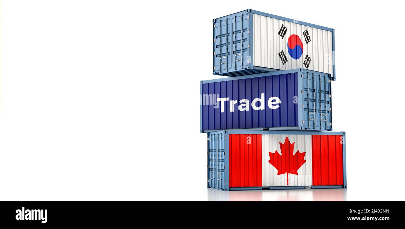 Cargo containers with South Korea and Canada national flags. 3D ...