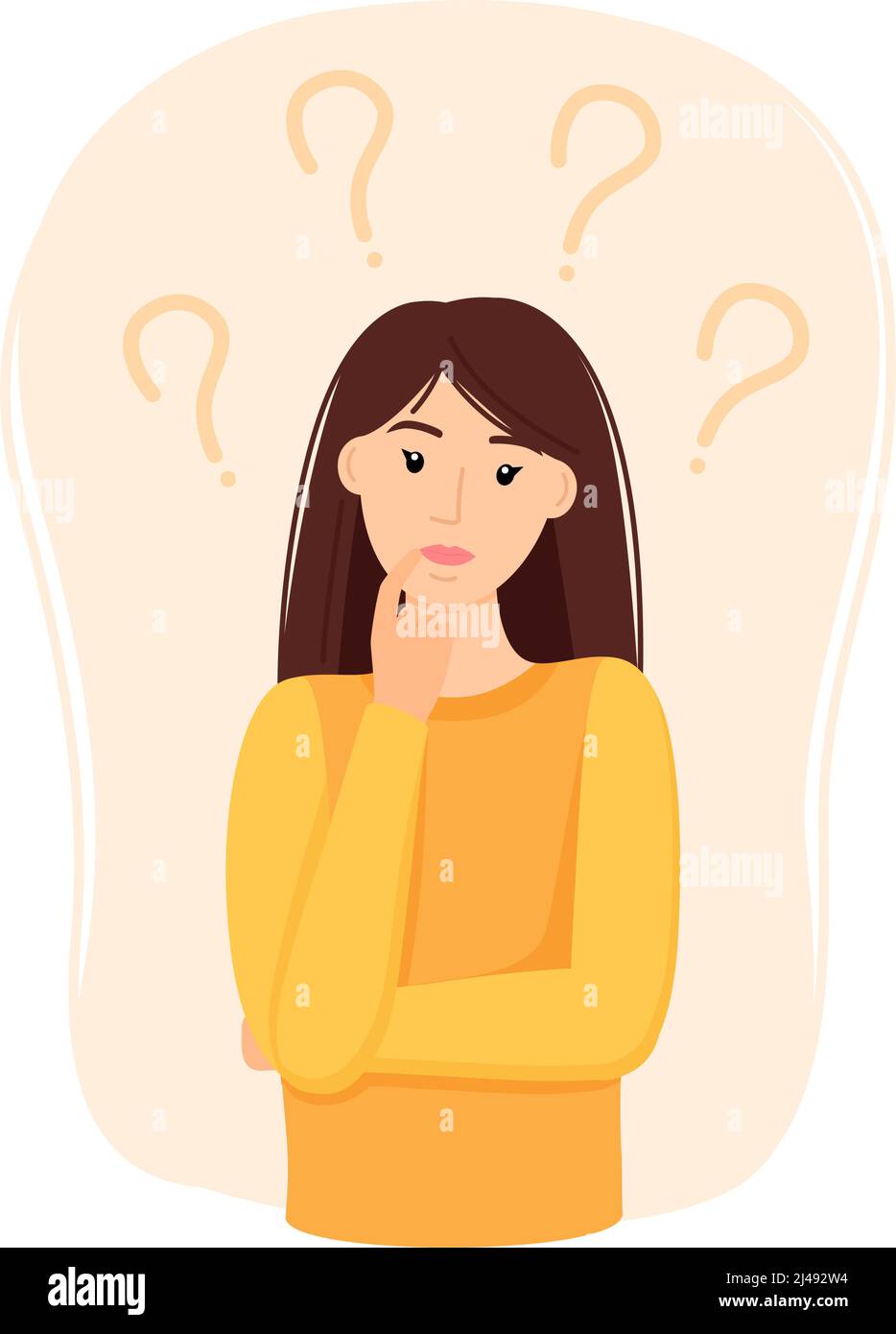 Thinking woman with question marks, vector illustration Stock Vector ...