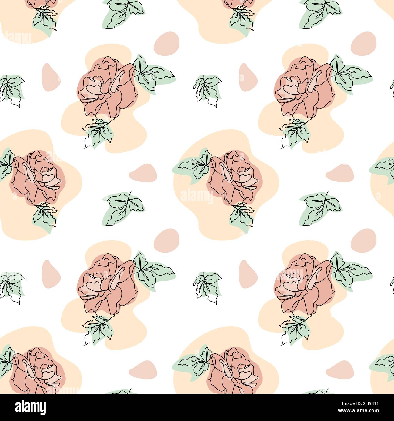 Seamless pattern with one single line drawings of rose flowers and ...