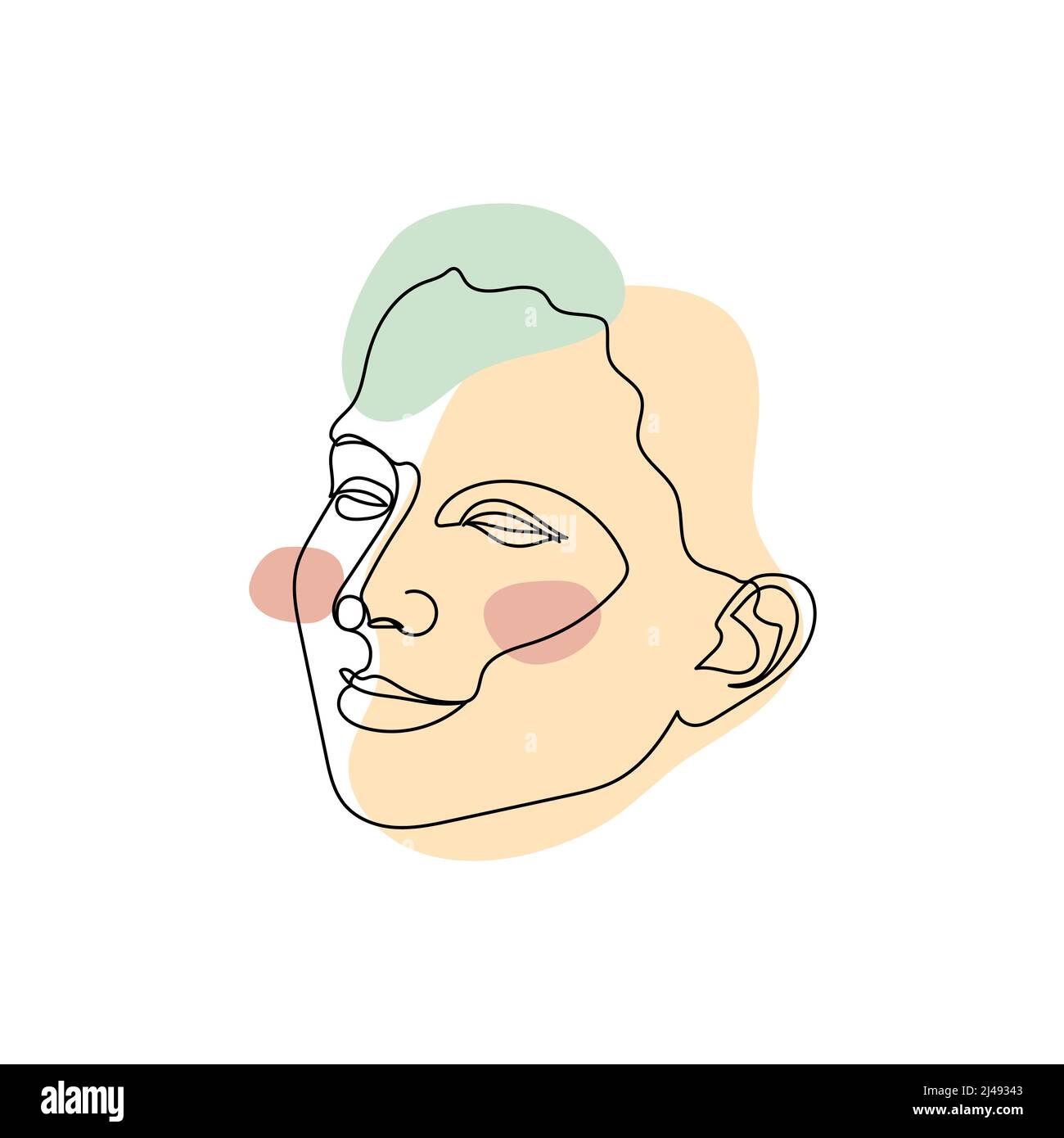Female face single line drawing and pastel abstract shapes composition ...