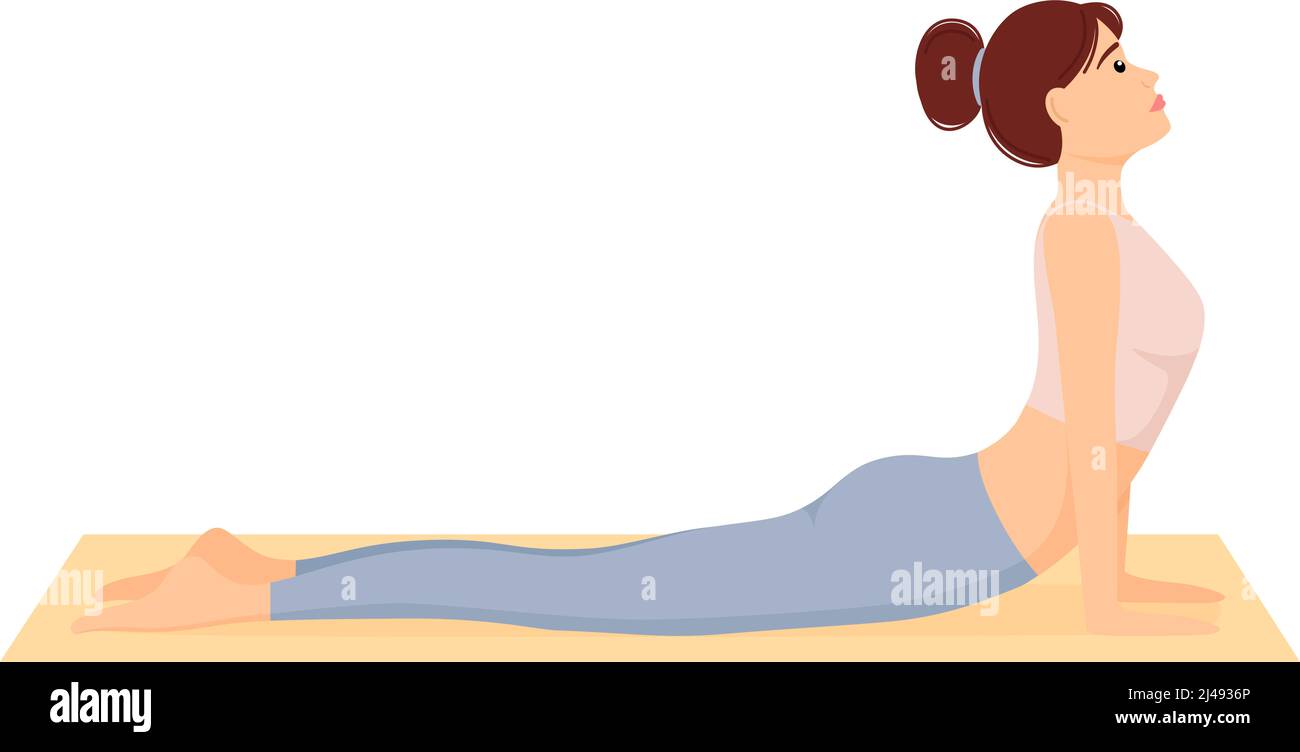 Woman standing in cobra pose. Girl doing pilates, fitness and yoga ...