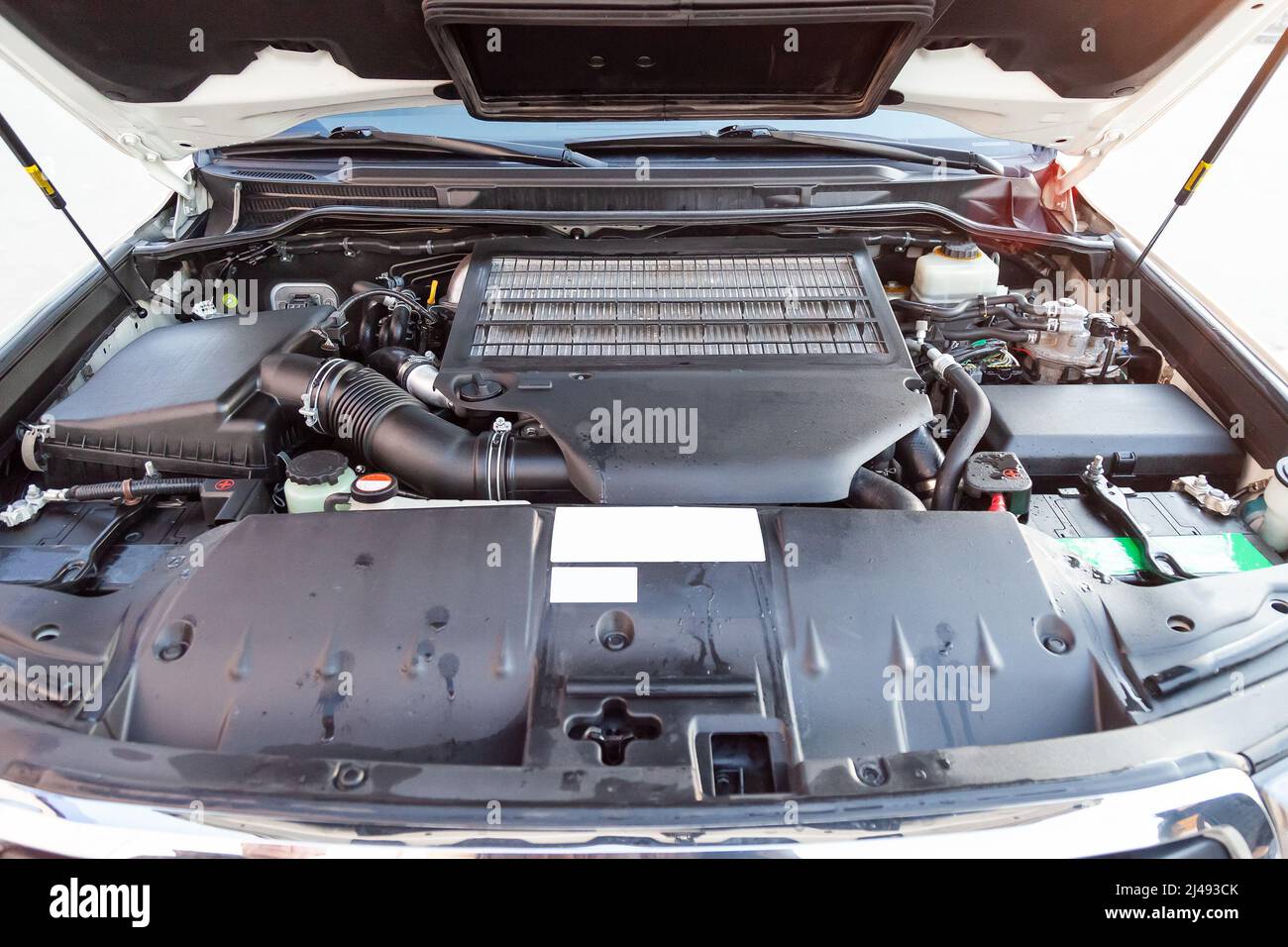 Car crash open hood car mechanic to check condition of damage. See the ...