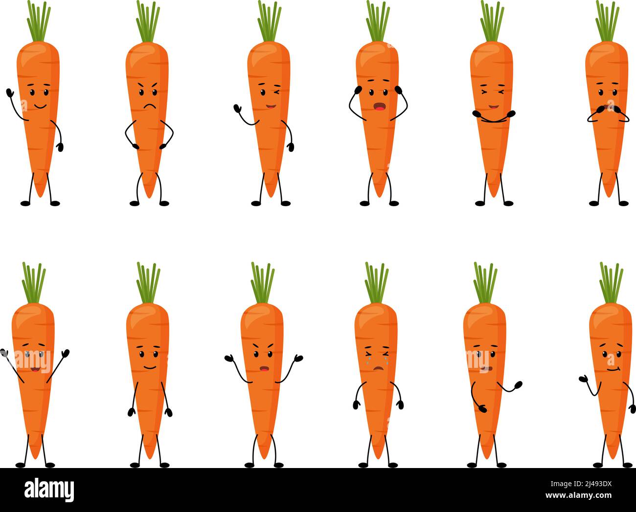 Carrot. Cute vegetable characters with different emotions, vector ...
