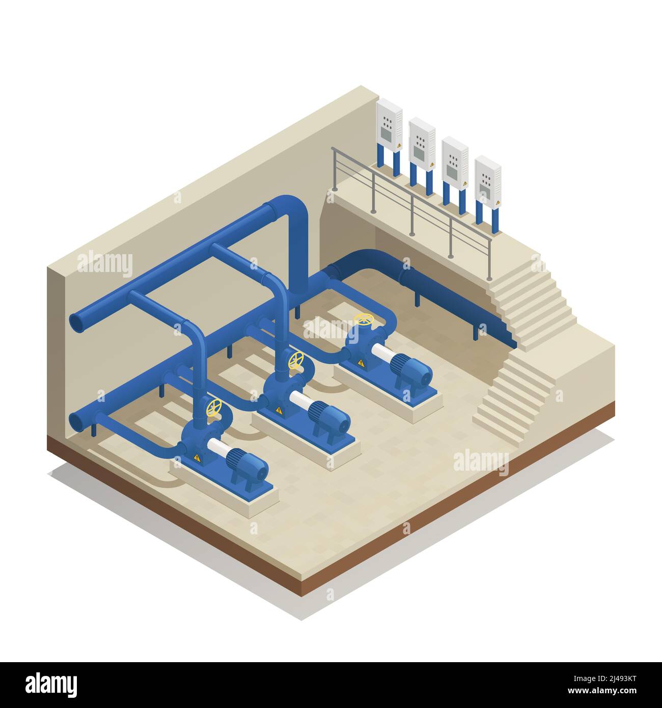 Water purification and cleaning facility element isometric composition ...