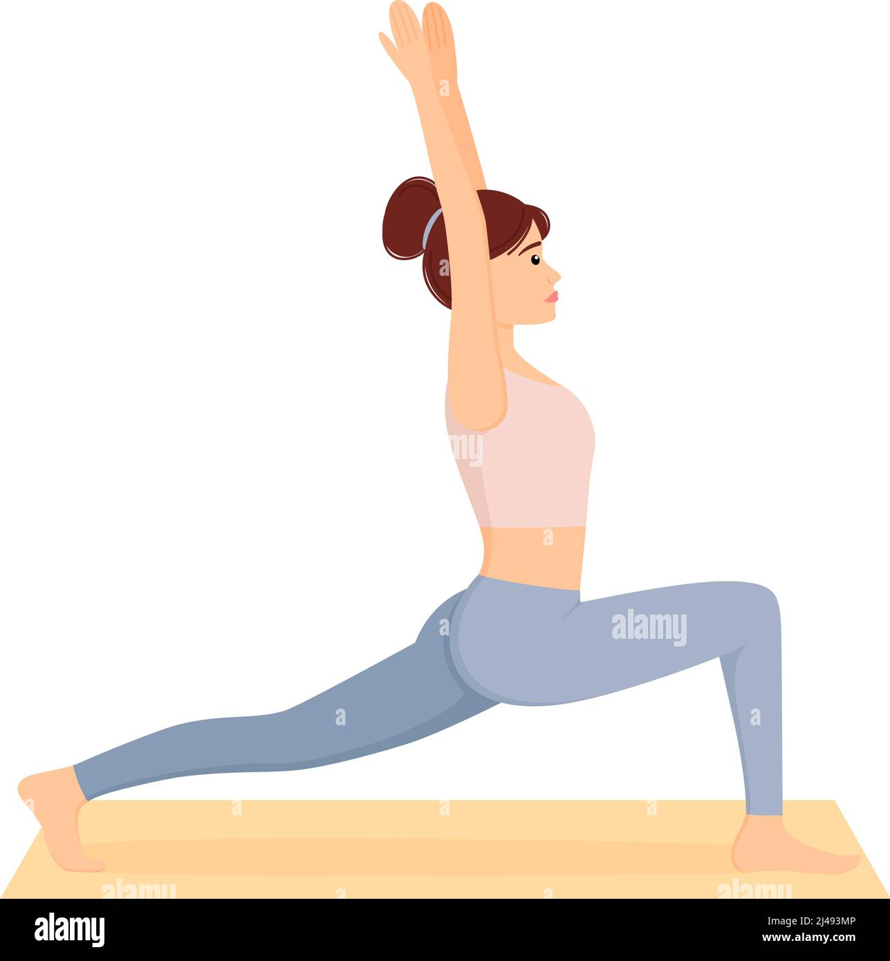 Woman standing in lunge pose. Girl doing pilates, fitness and yoga ...