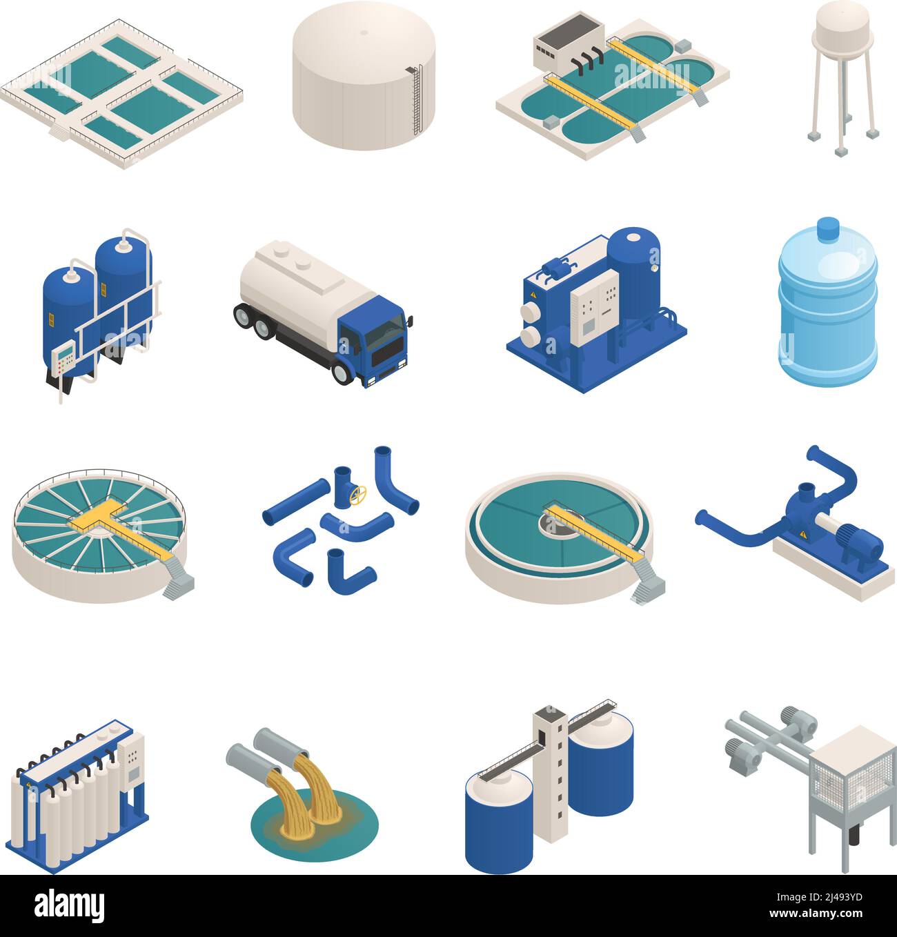 Water purification technology elements isometric icons collection with ...