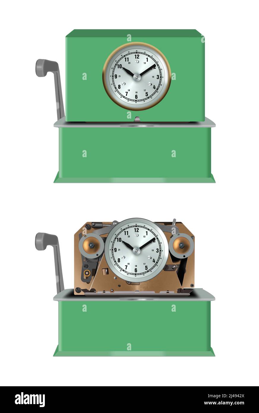 Mechanical time clock, iron,green, vintage Stock Photo - Alamy