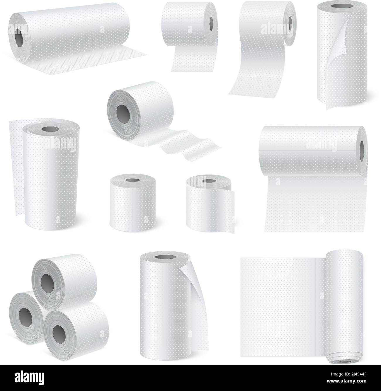 White scroll toilet paper and hygiene towel realistic set for bathroom ...