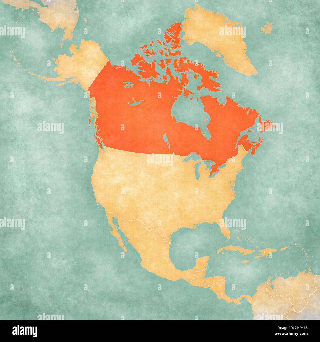Canada on the map of North America in soft grunge and vintage style ...