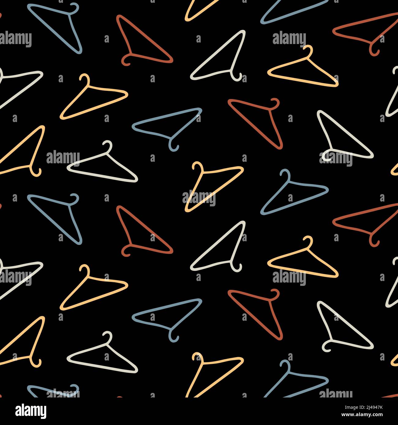 Hand drawn vector illustration of clothes hanger pattern on black ...
