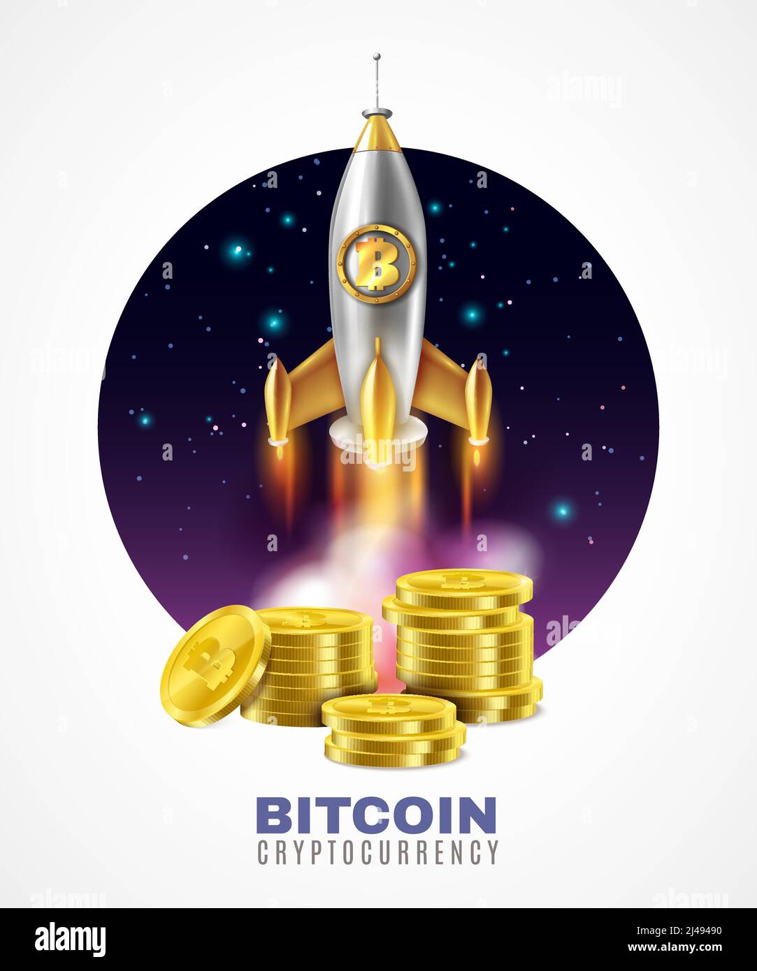 Crypto currency start up, stacks of golden coins with bitcoin sign and ...