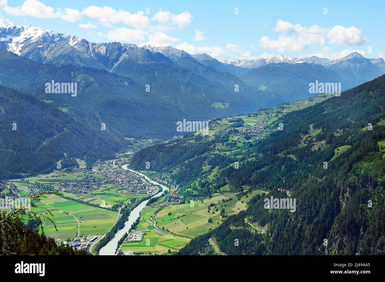 Austria, Tyrol, Inn-valley with village Prutz, mountain village Ladis ...
