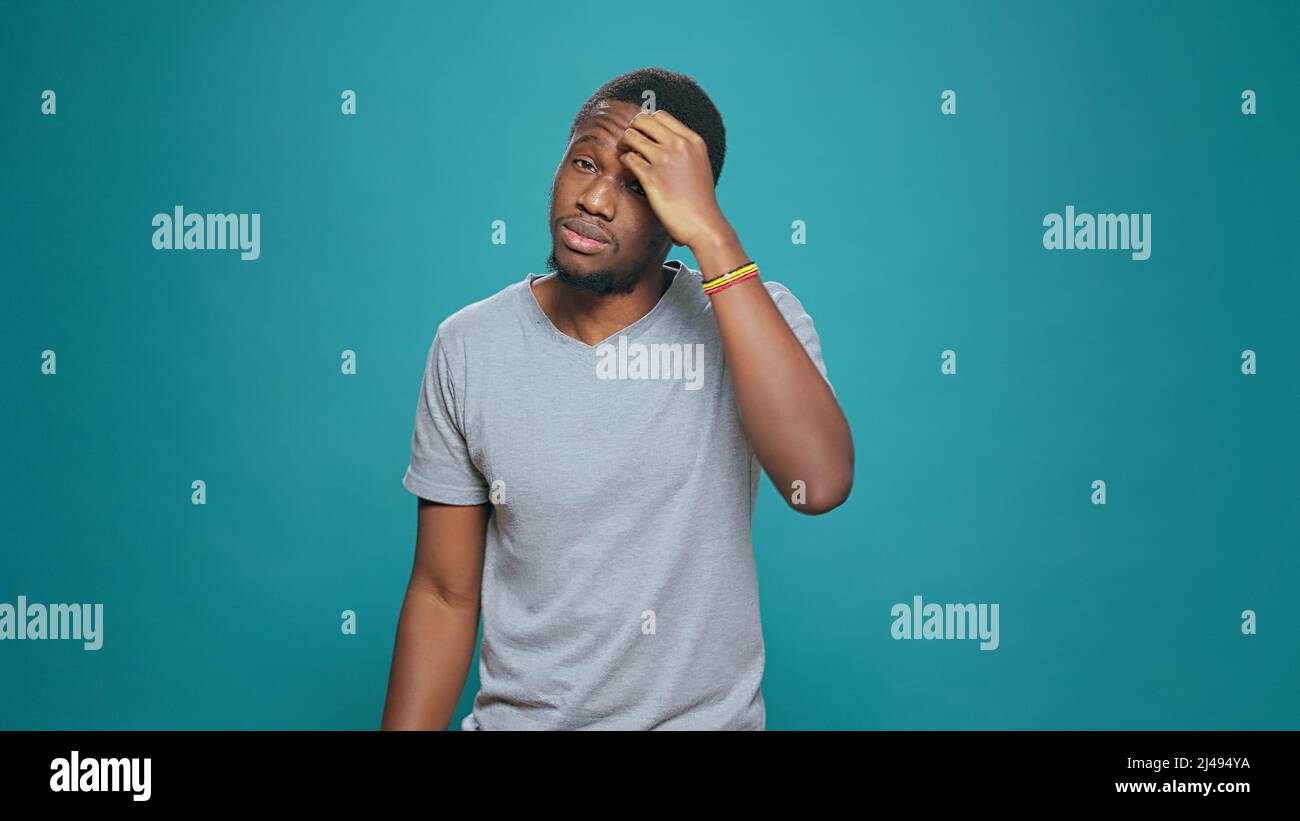 African american person expressing rejection and refusal, doing no sign ...