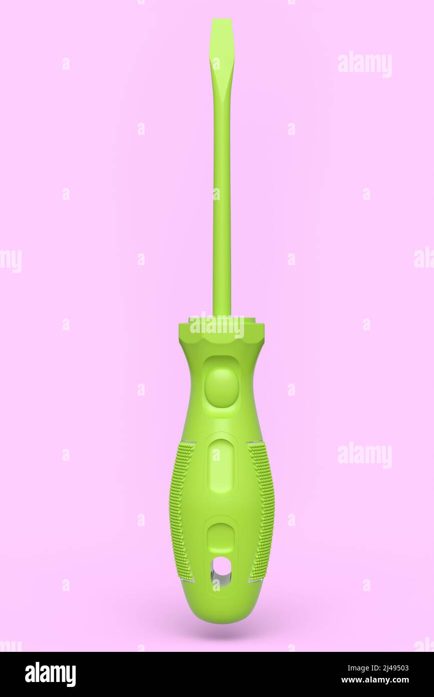 Screwdriver isolated on pink monochrome background. 3d render and ...