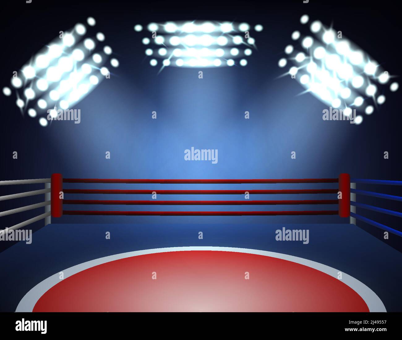 Boxing ring spotlights realistic composition of three stadium spots and ...
