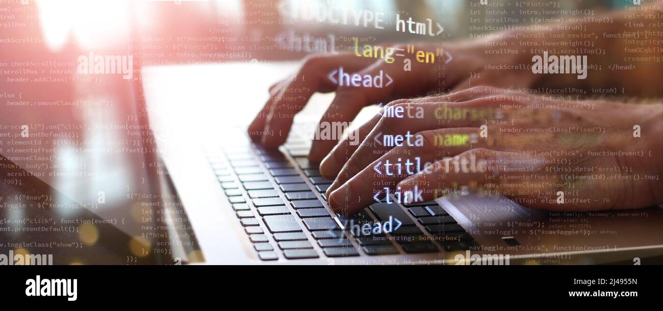 hands printing code on laptop. internet technology concept business ... hands printing code on laptop. internet technology concept business ...