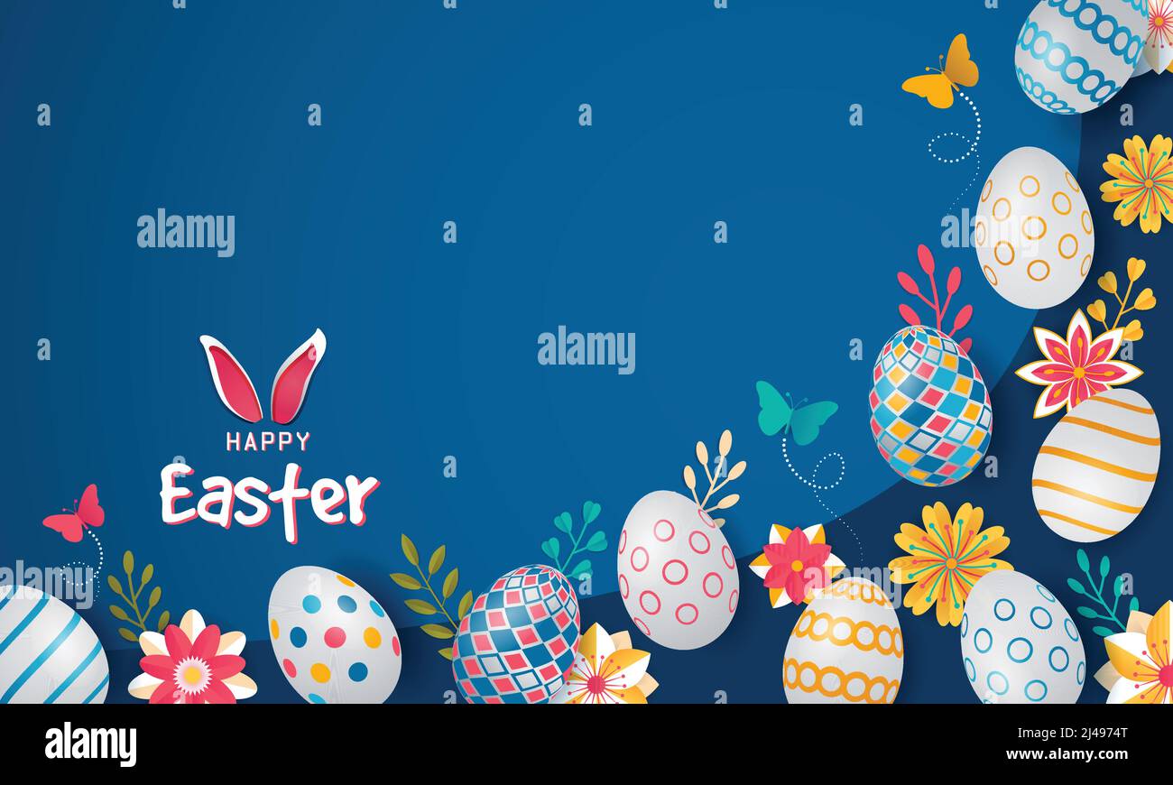 Happy Easter Floral Colorful Horizontal Banner Design. Flowers ...