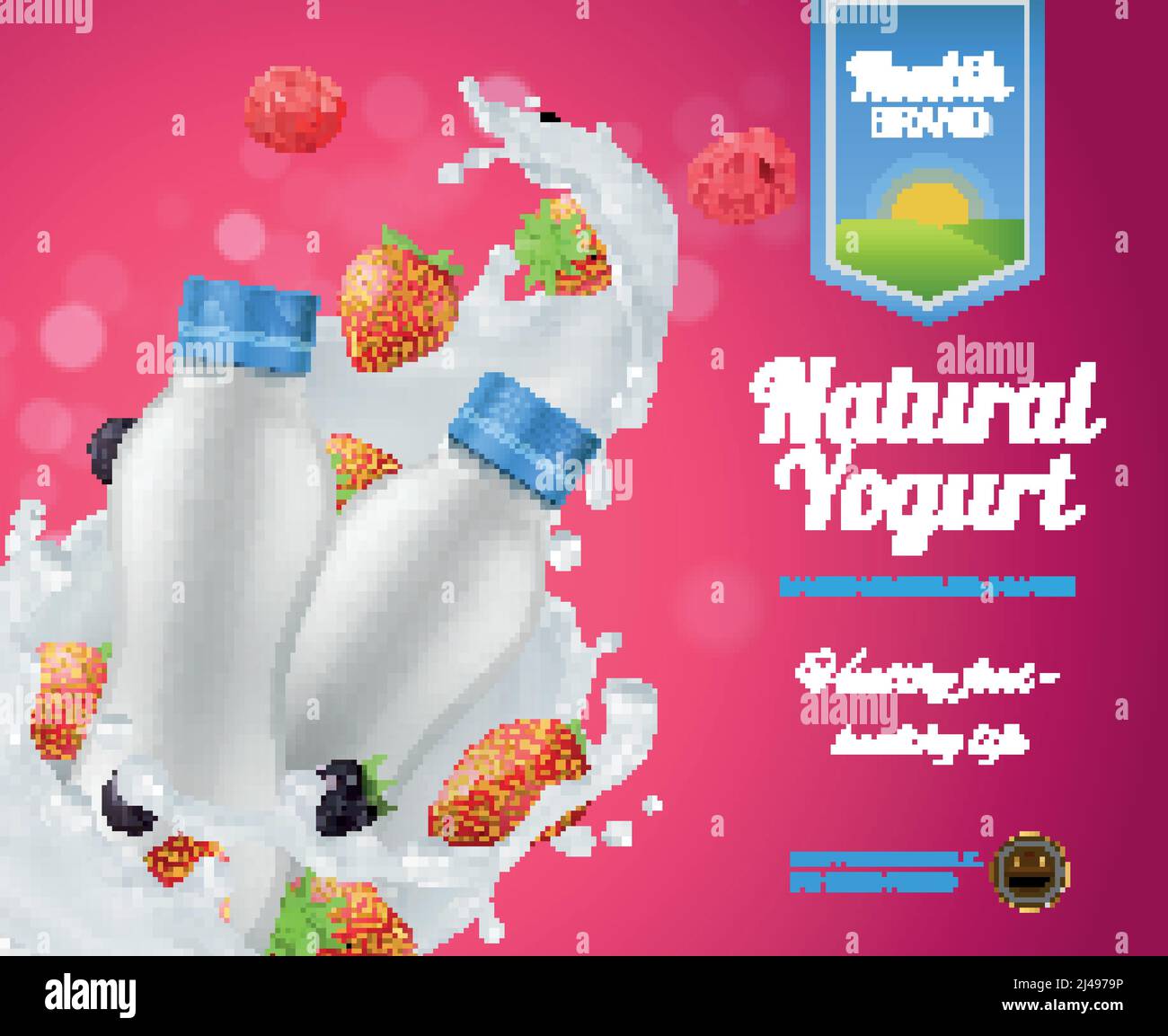 Berry yogurt advertising composition with natural yoghurt symbols ...