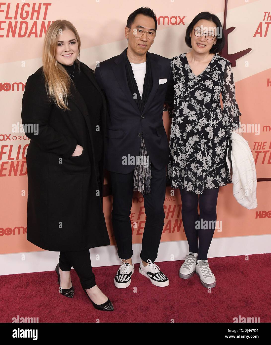 Hollywood, CA, April 12, 2022. Bruce Baek (middle) and Guests arrives ...