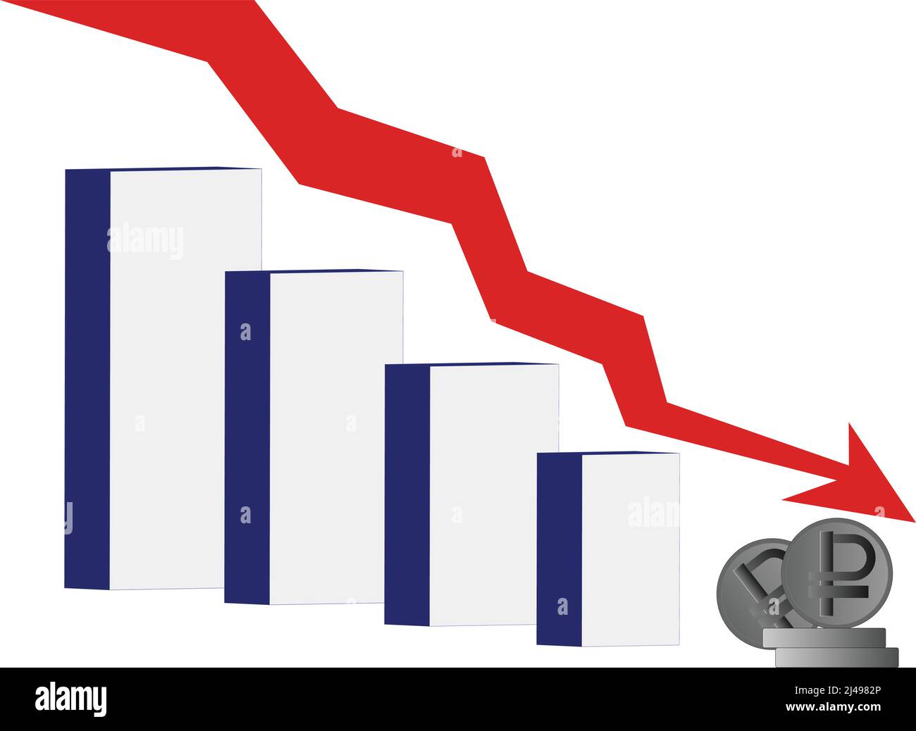 illustration of graph near ruble coins, default in russia,stock image ...
