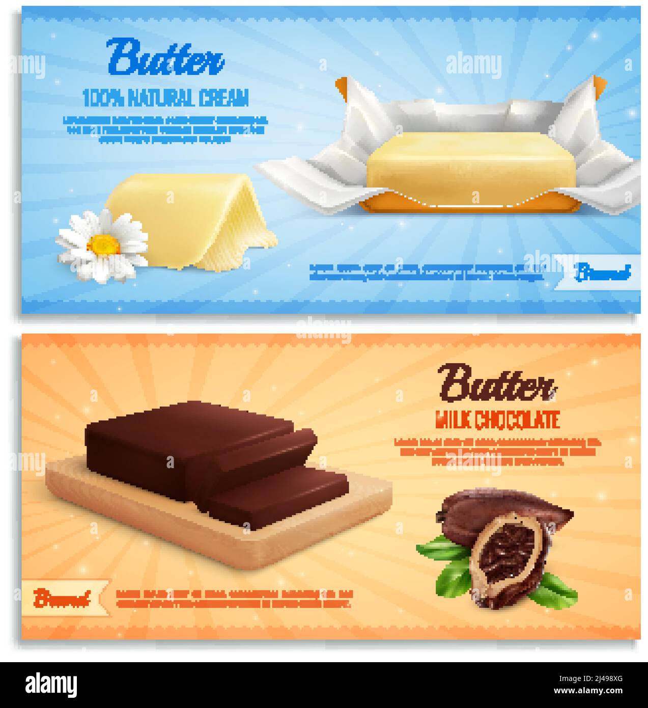 Butter realistic banners as mockup for advertising brand produce milk ...
