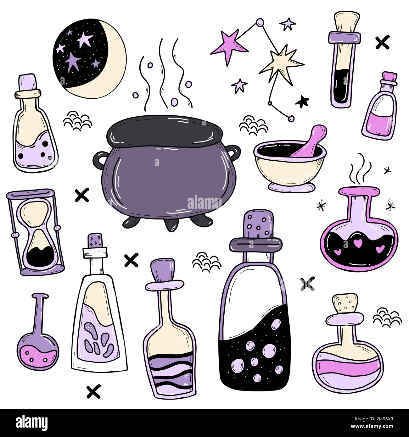 Set of magic, witchcraft and occult items for witches. Amulets ritual ...