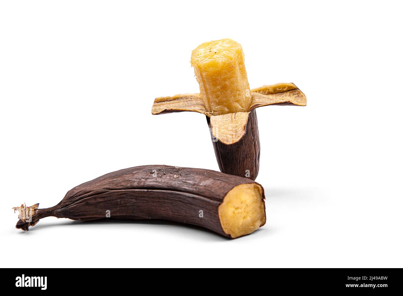 Overripe banana in section isolated on a white background Stock Photo ...