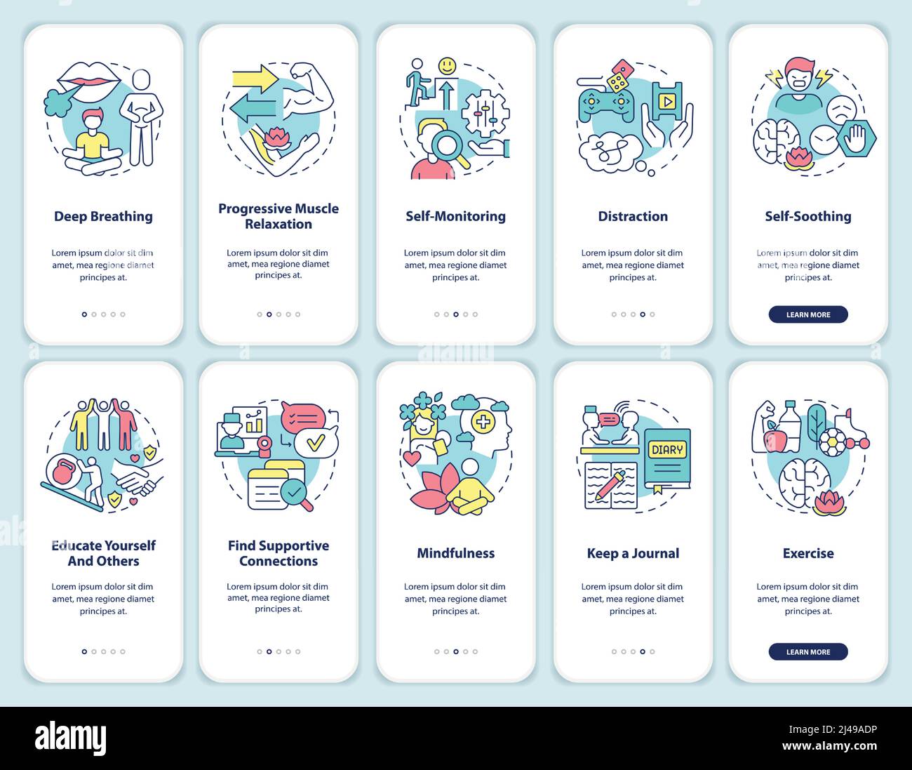 Coping with PTSD onboarding mobile app screen set Stock Vector Image ...