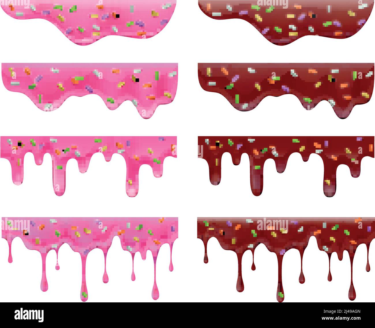 Dripping doughnut glaze realistic collection with isolated images of ...