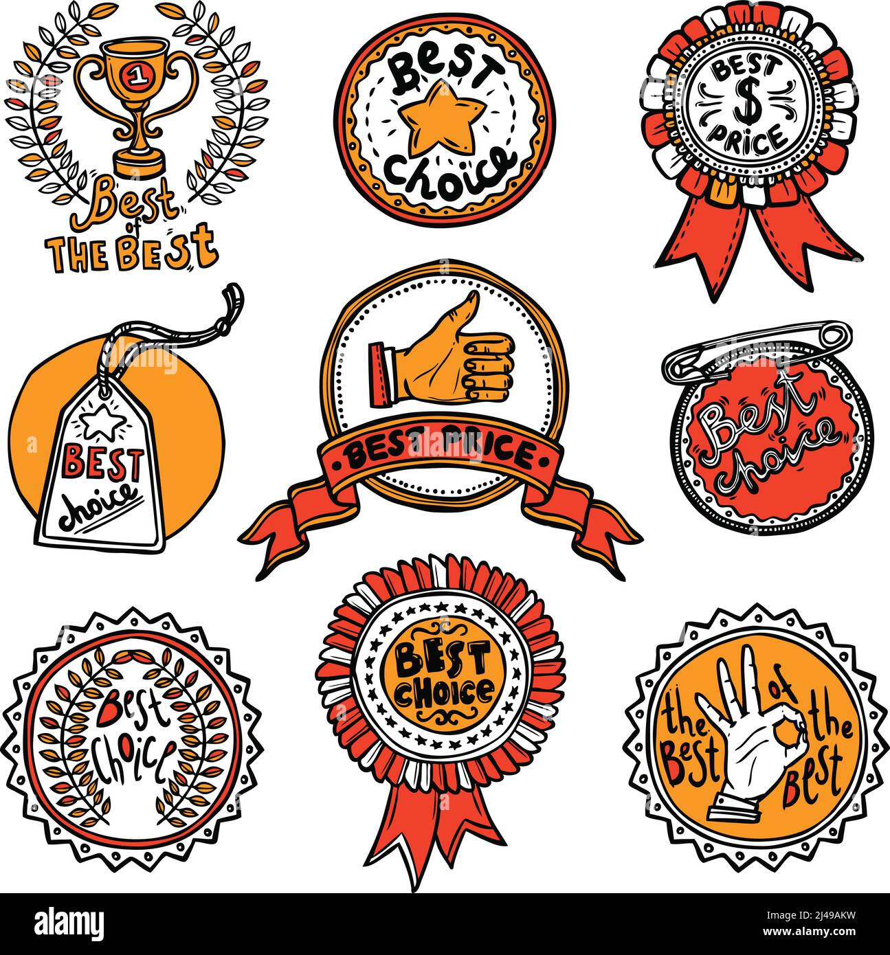 Best choice advertising and promotion offer sketch label set isolated ...