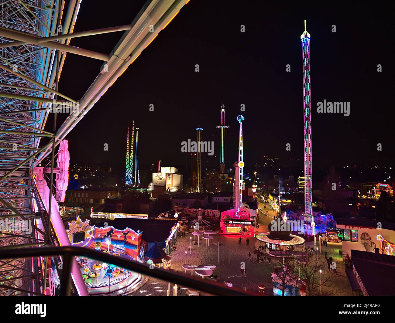 Stunning aerial view over amusement park Wurstelprater in Vienna ...