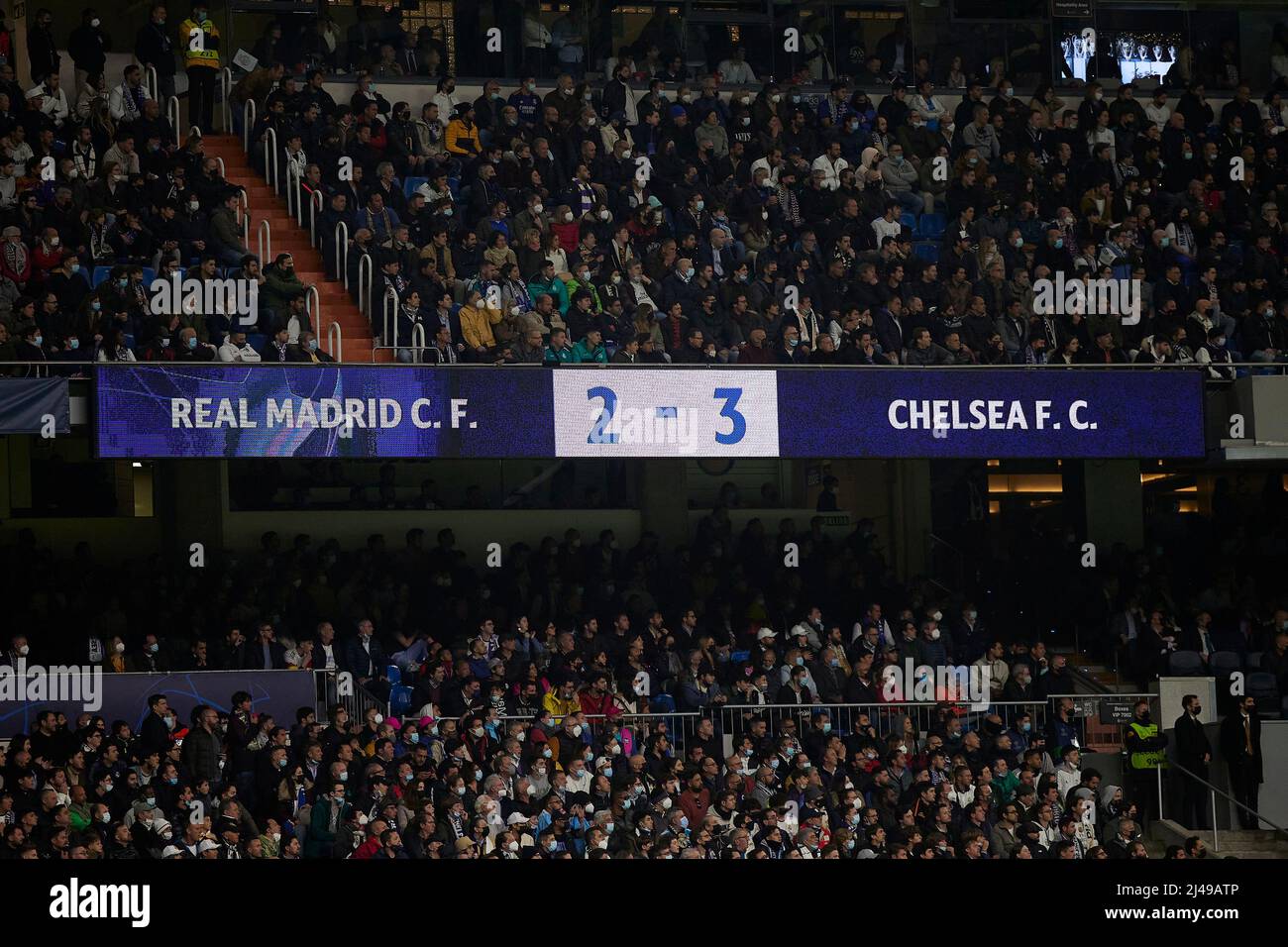 Scoreboard of the match during the UEFA Champions League match, Quarter ...