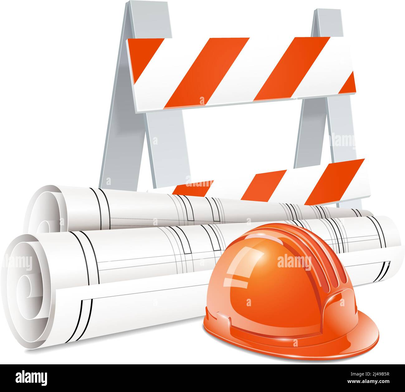 Construction design concept set of road barrier orange helmet and roll ...