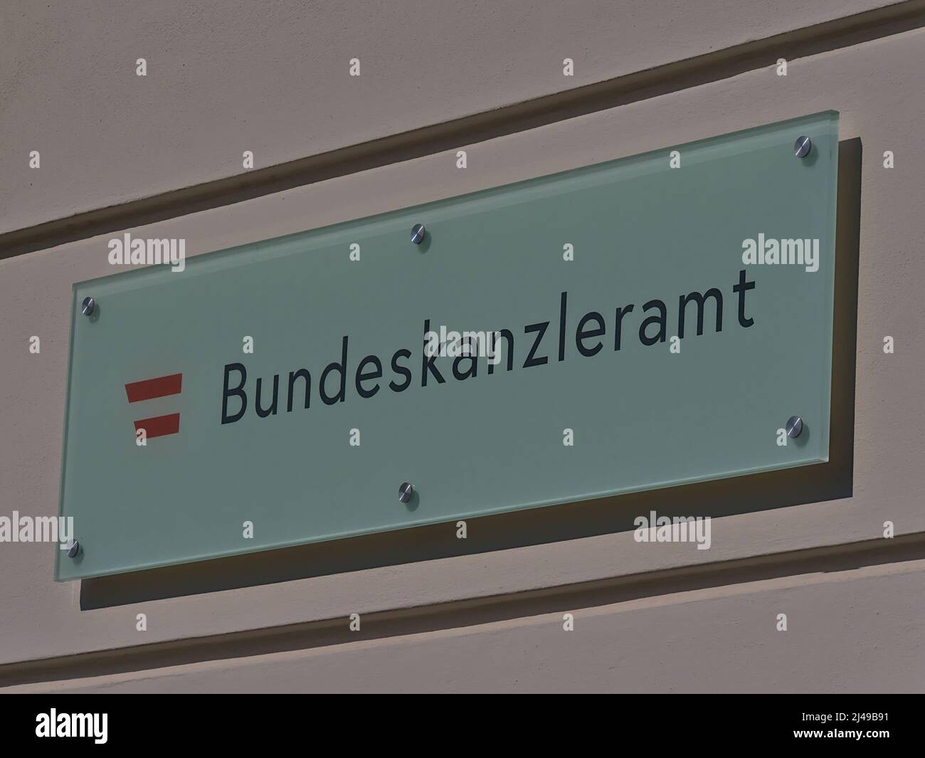 View of sign on the facade of Bundeskanzleramt (BKA), the Austrian ...