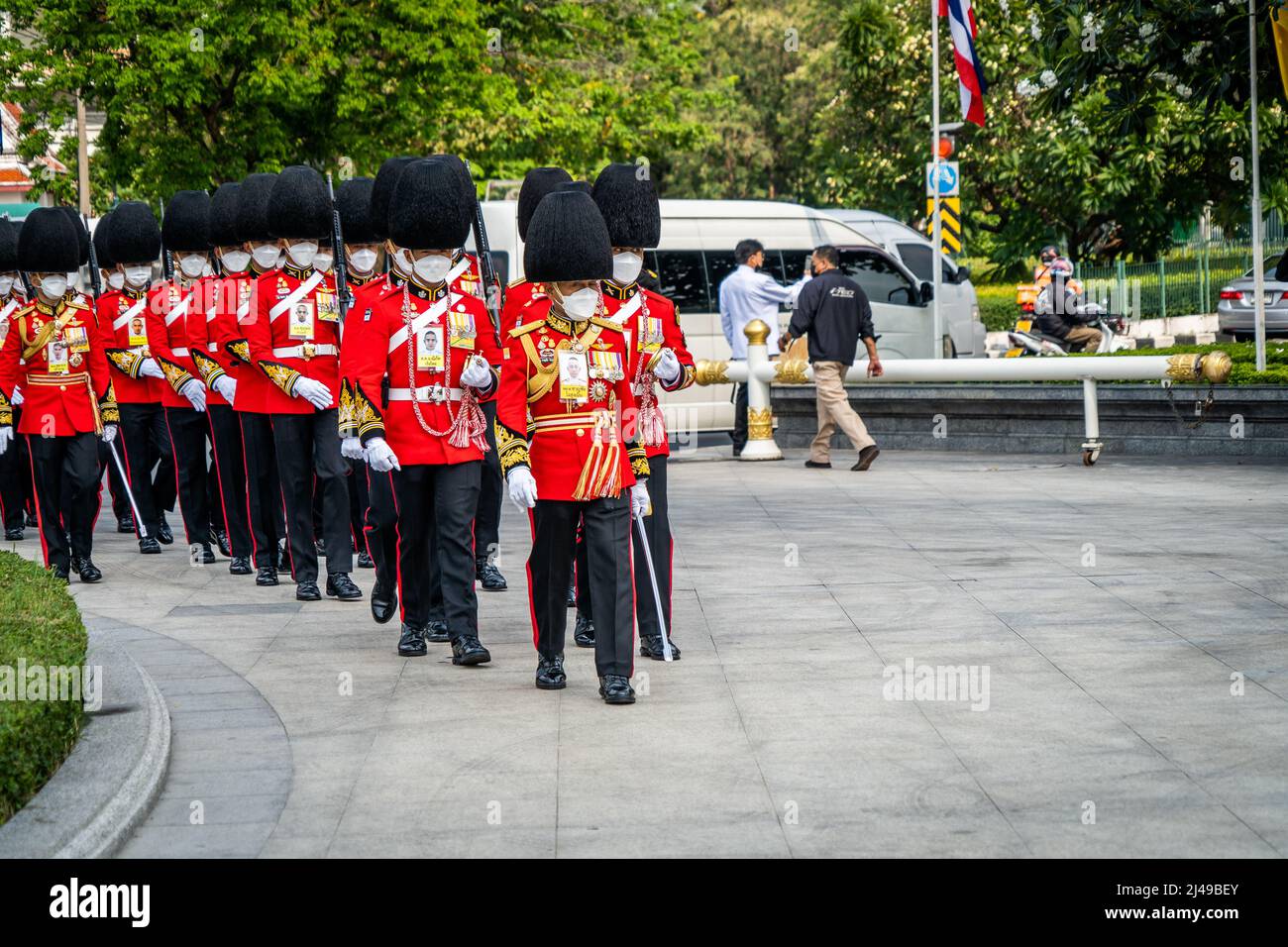 Royal guards rehearse in front of King Rama 1 Monument prior to the ...
