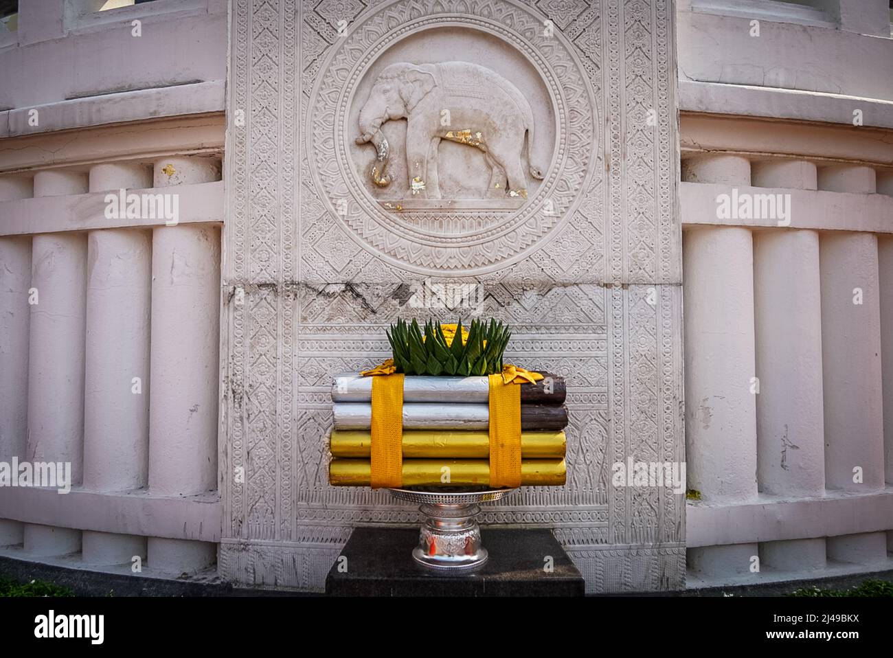 Ornamental items are placed in front of King Rama 1 Monument prior to ...