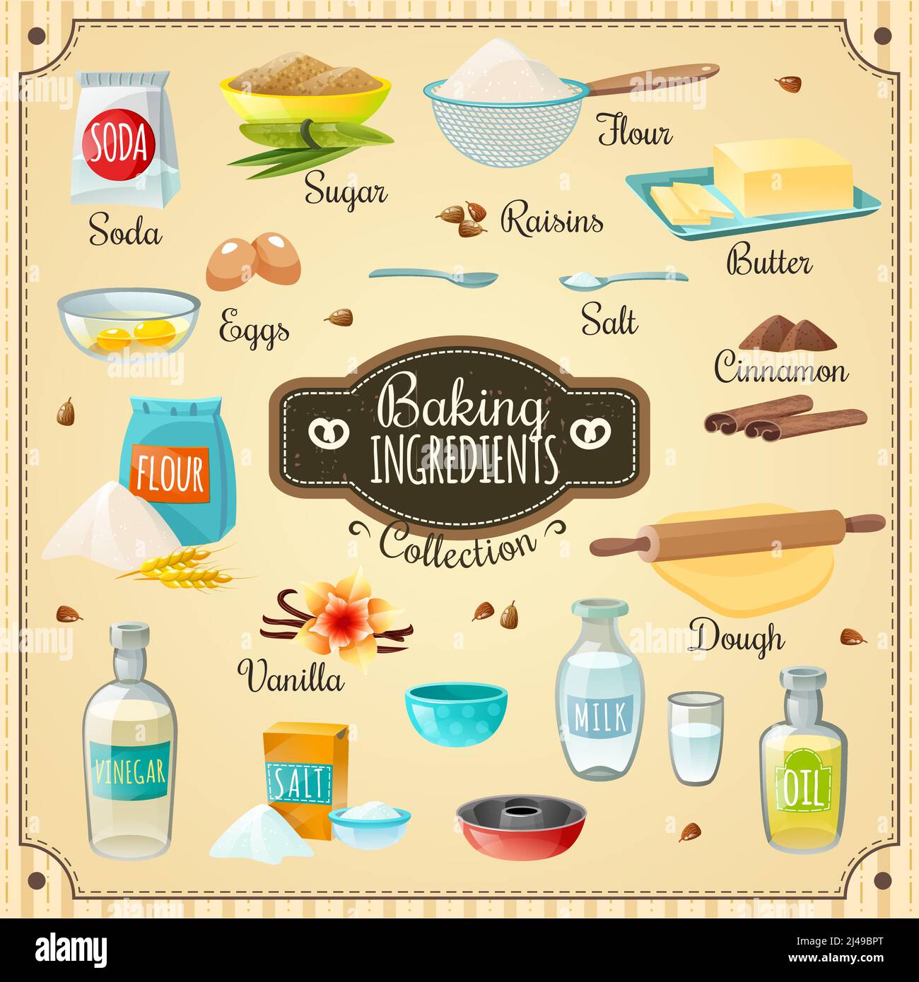 Cooking icons various baking ingredients for delicious pastry and ...