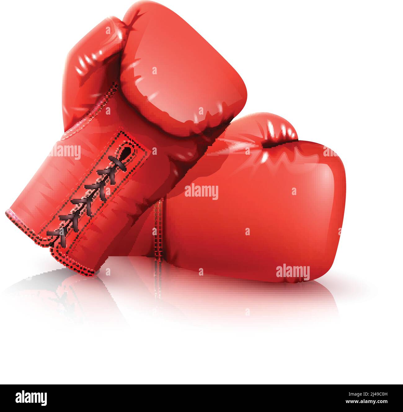 Two realistic red leather boxing gloves isolated on white backgrouns ...