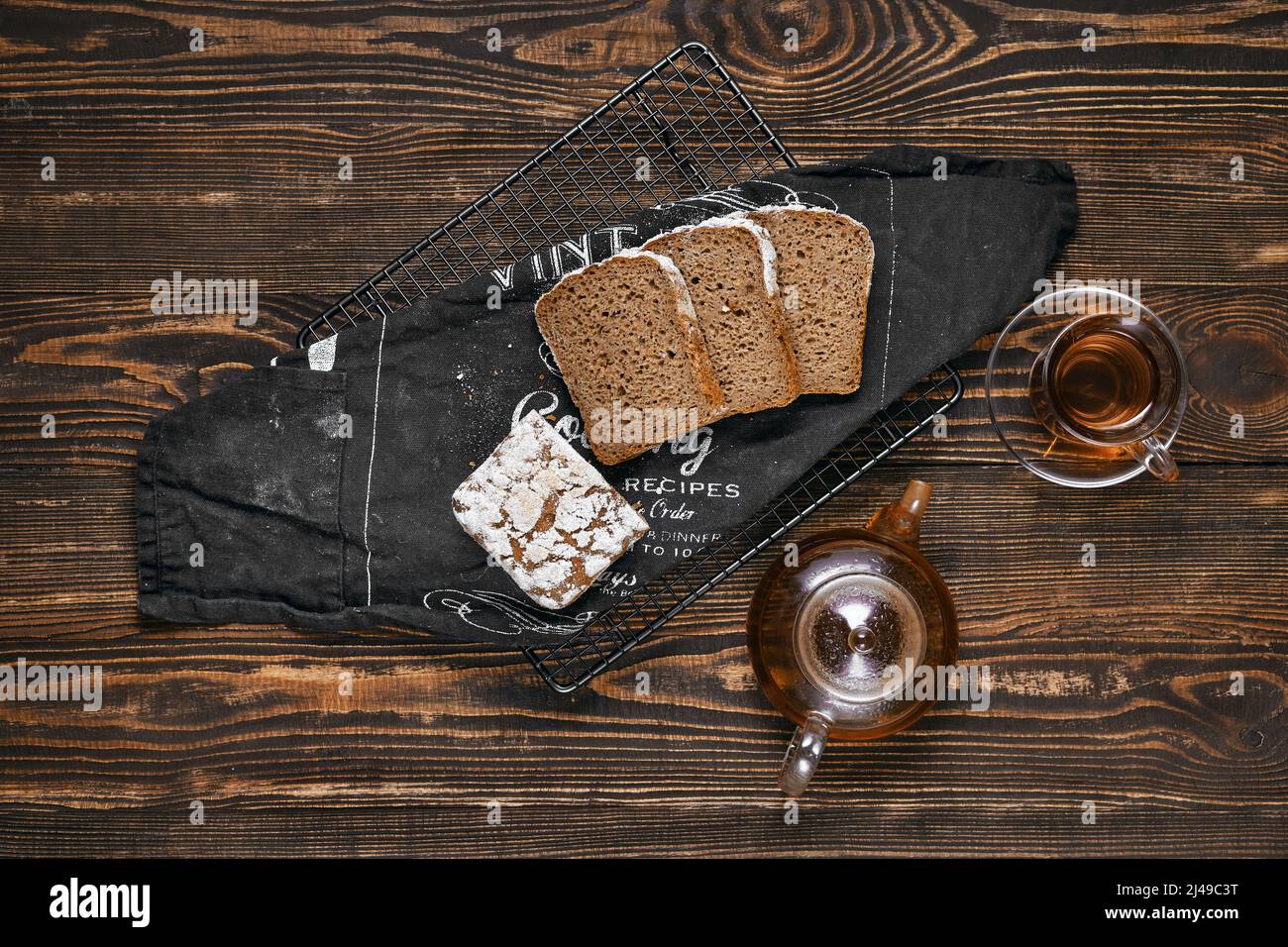 Overhead view of artisan rye bread with flour topping Stock Photo - Alamy