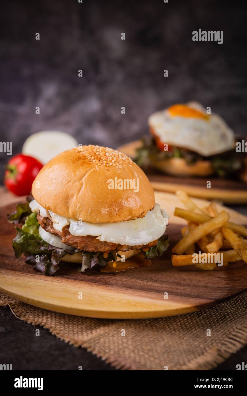 Served beef burger french hi-res stock photography and images - Alamy