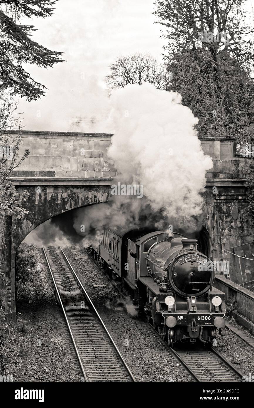 Mayflowe steam train and various freight in Bath Stock Photo - Alamy